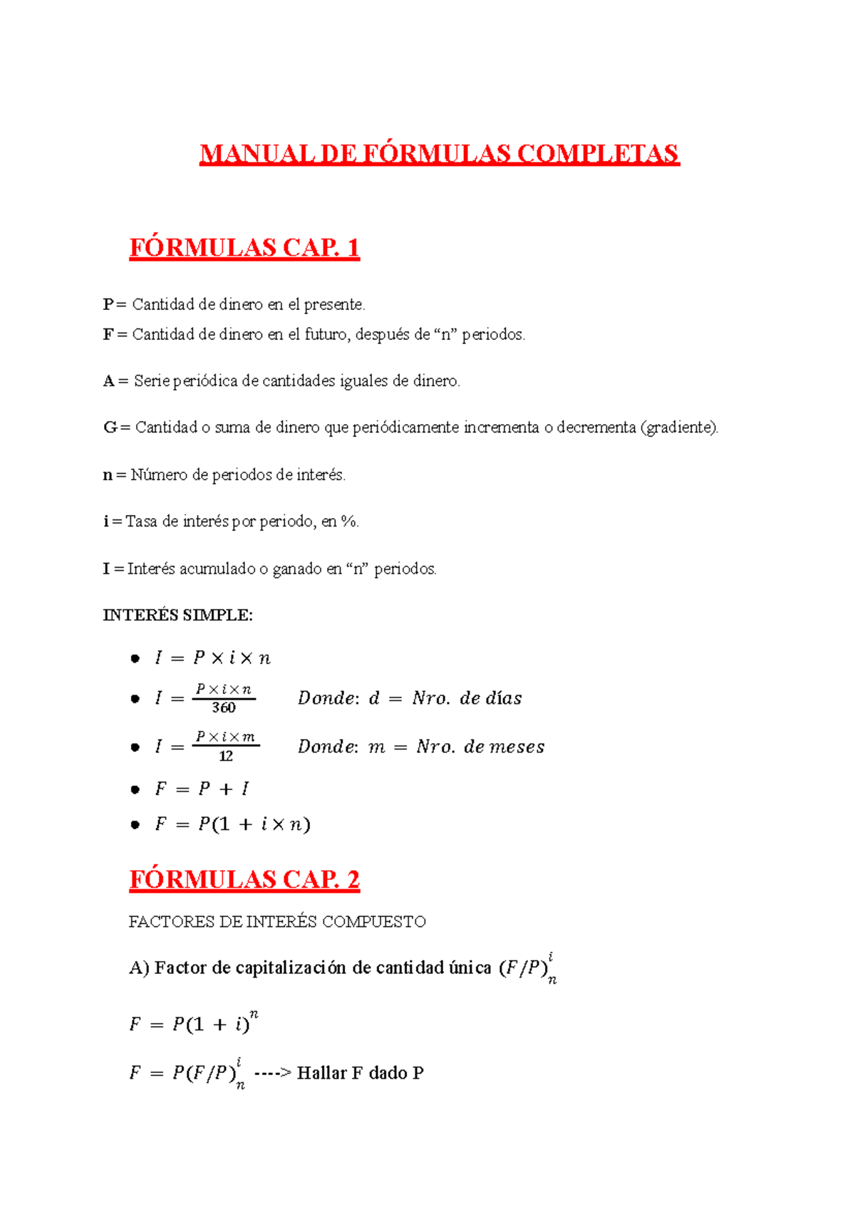Manual de Formulas - MANUAL DE FÓRMULAS COMPLETAS FÓRMULAS CAP. 1 P ...