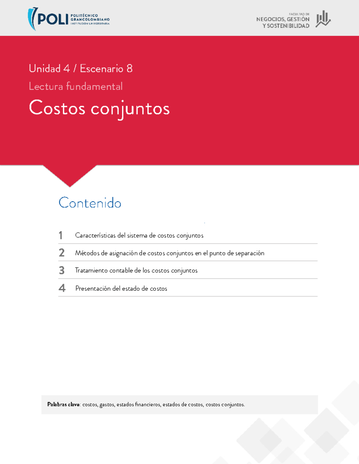 8. Costos conjuntos - Palabras clave: costos, gastos, estados financieros, estados de costos ...