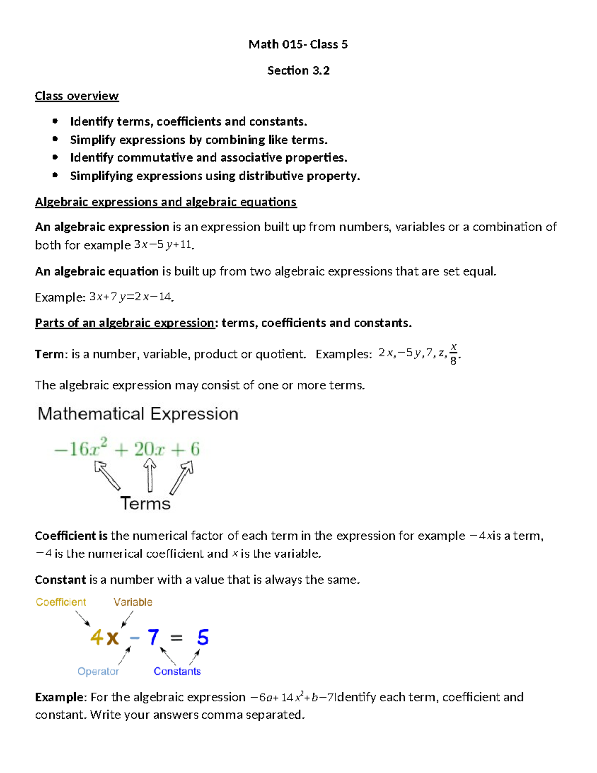 Math 015 Class 5-1 - Tagged - Math 015- Class 5 Section 3. Class ...