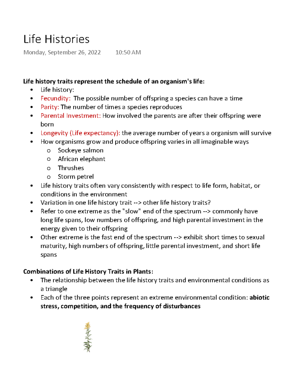 Life Histories - ecology notes - Life history traits represent the ...