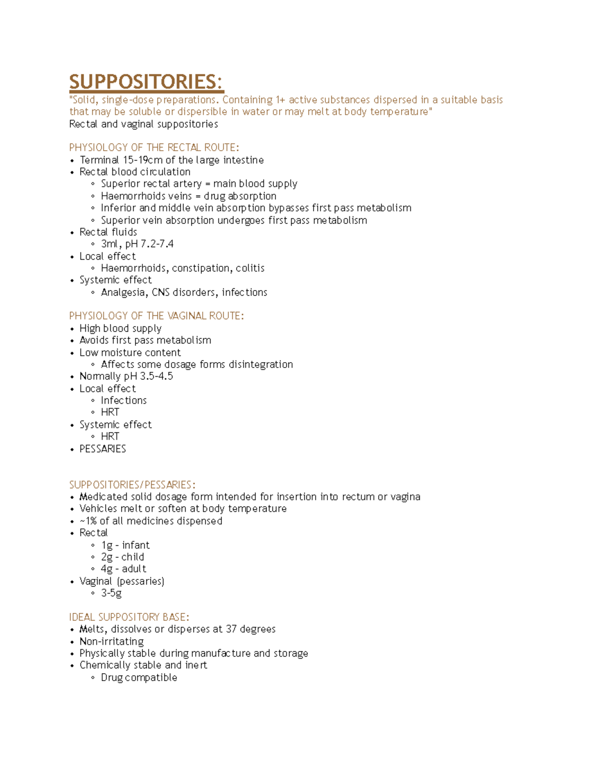 Suppositories - suppository lecture - SUPPOSITORIES: "Solid, single ...