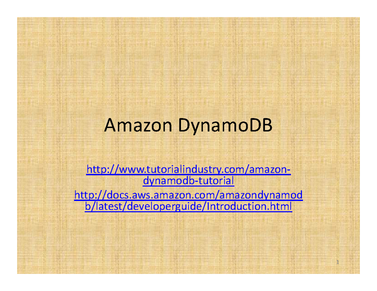 Amazon Dynamo DB-tutorial - Database systems - Studocu