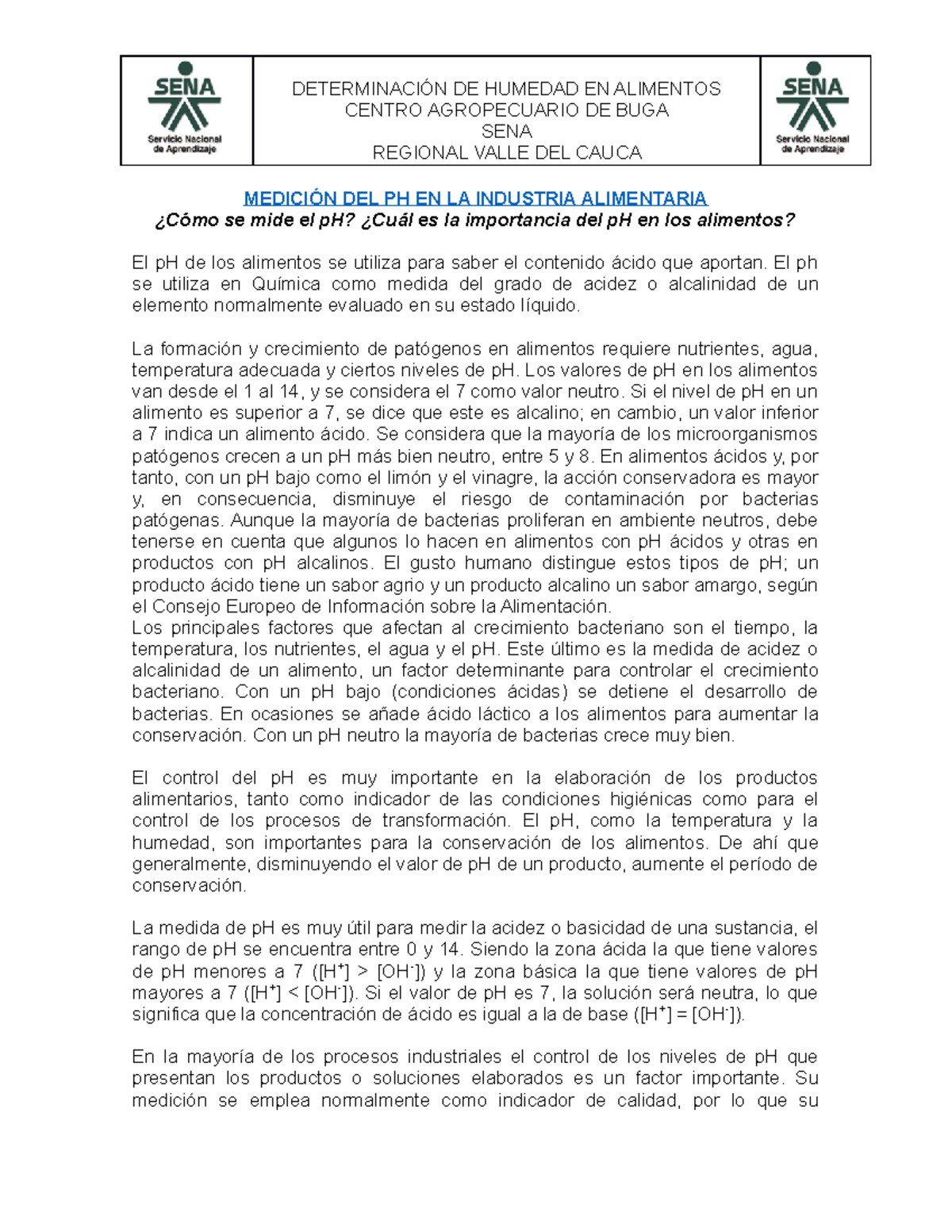 4. Determinación de p H - CENTRO AGROPECUARIO DE BUGA SENA REGIONAL ...