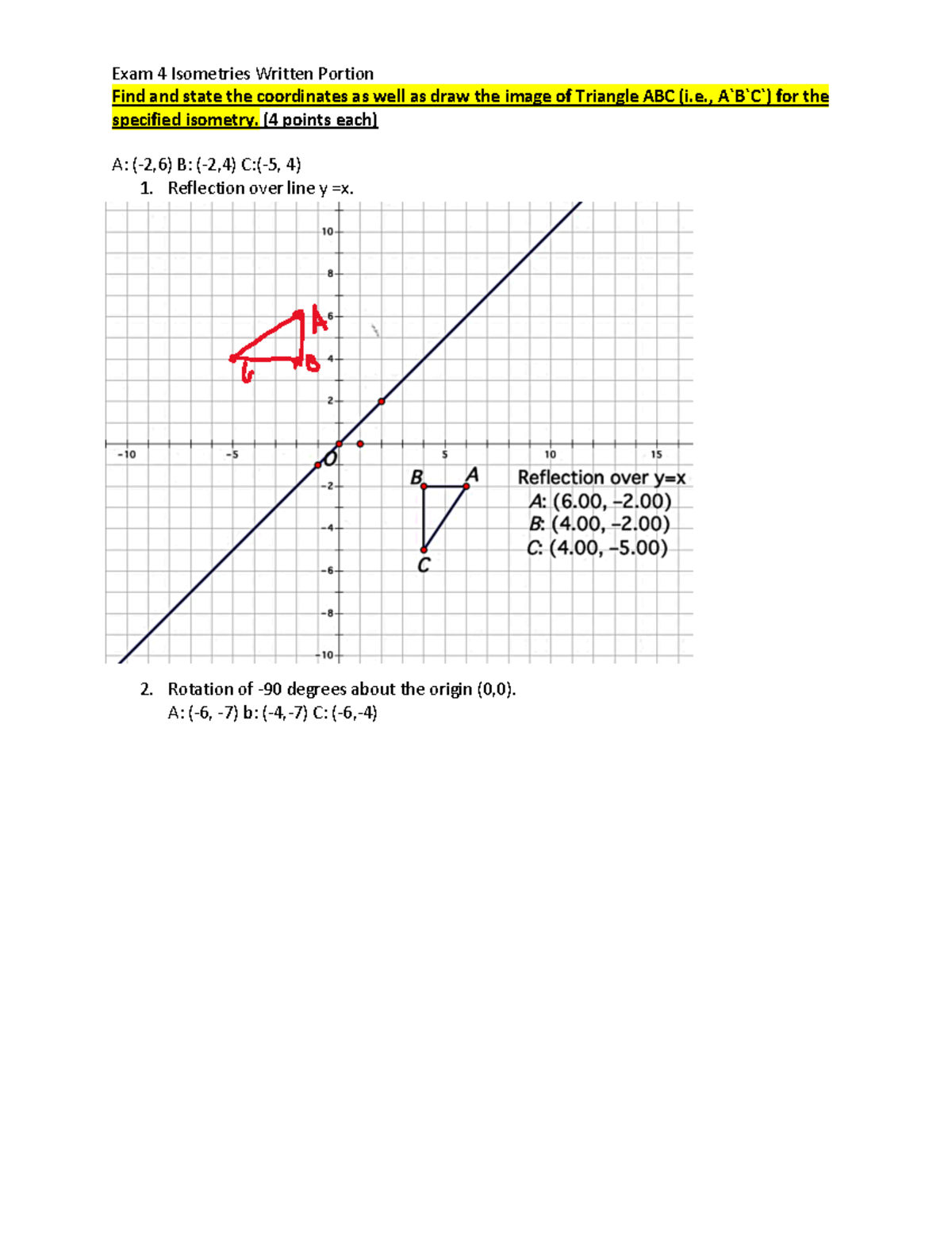 Exam 4 written portion - exam - Exam 4 Isometries Written Portion Find ...