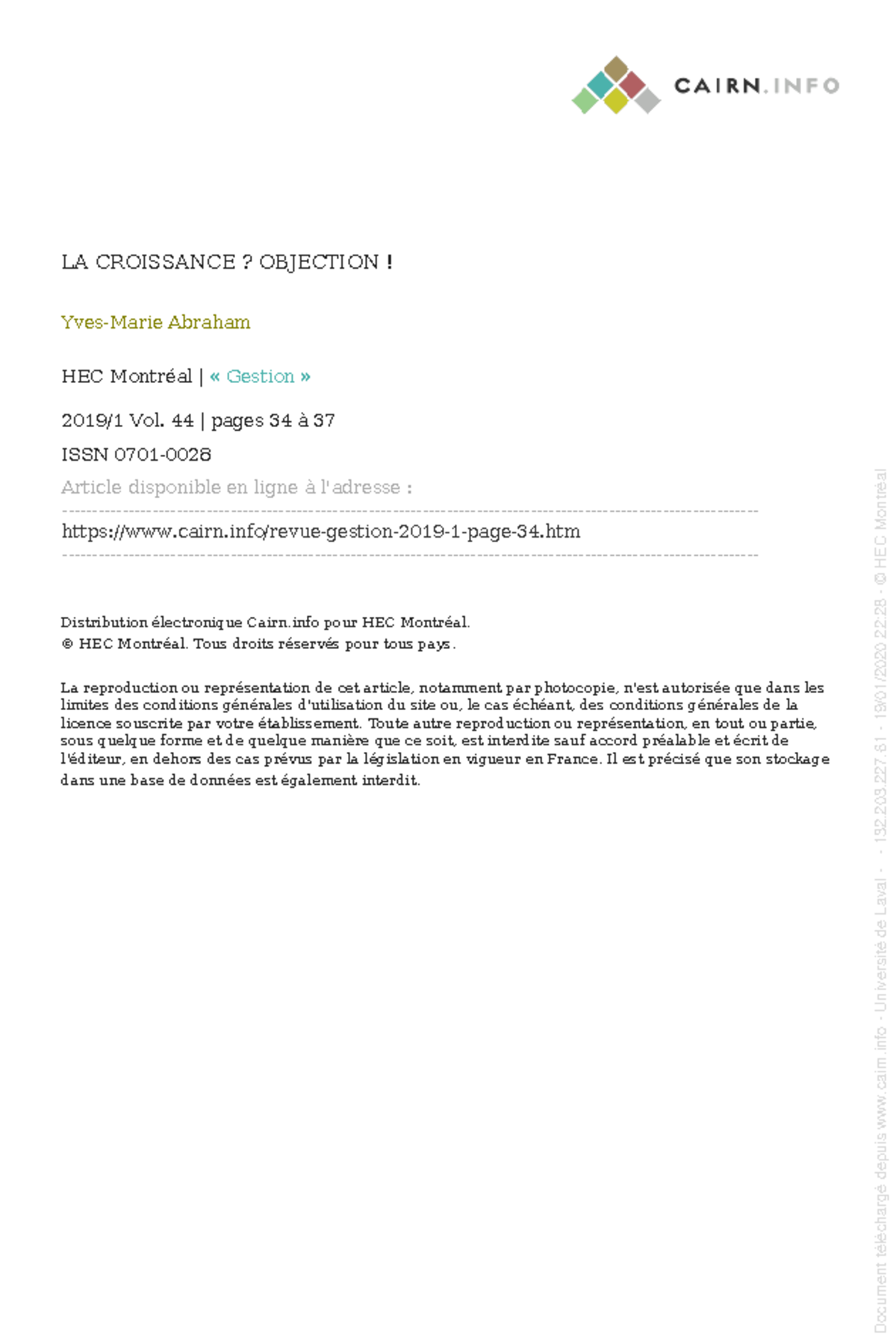 2019 - Abraham Gestion - La croissance objection - LA CROISSANCE ...