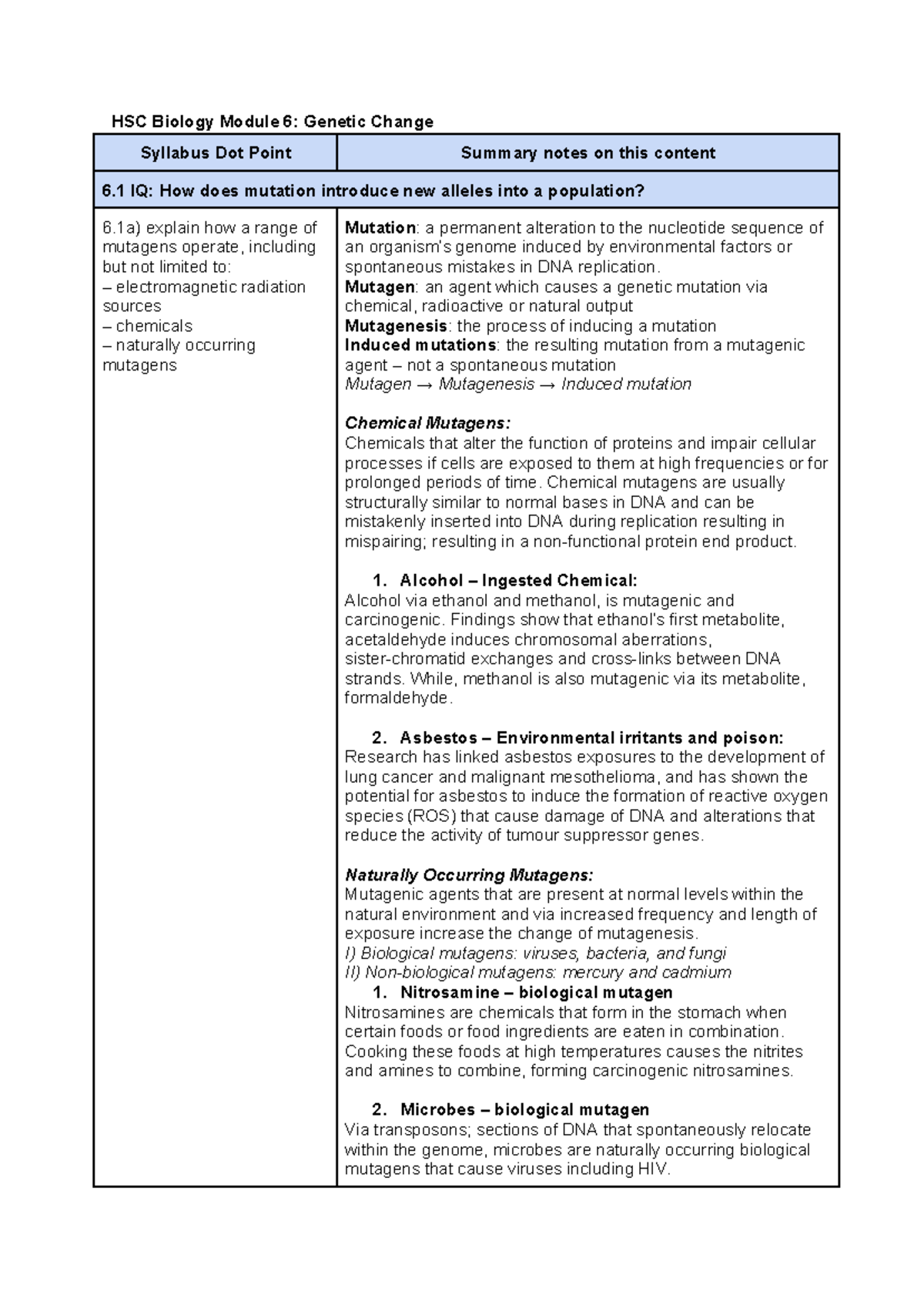 Biology Module 6 Notes - HSC Biology Module 6: Genetic Change Syllabus ...