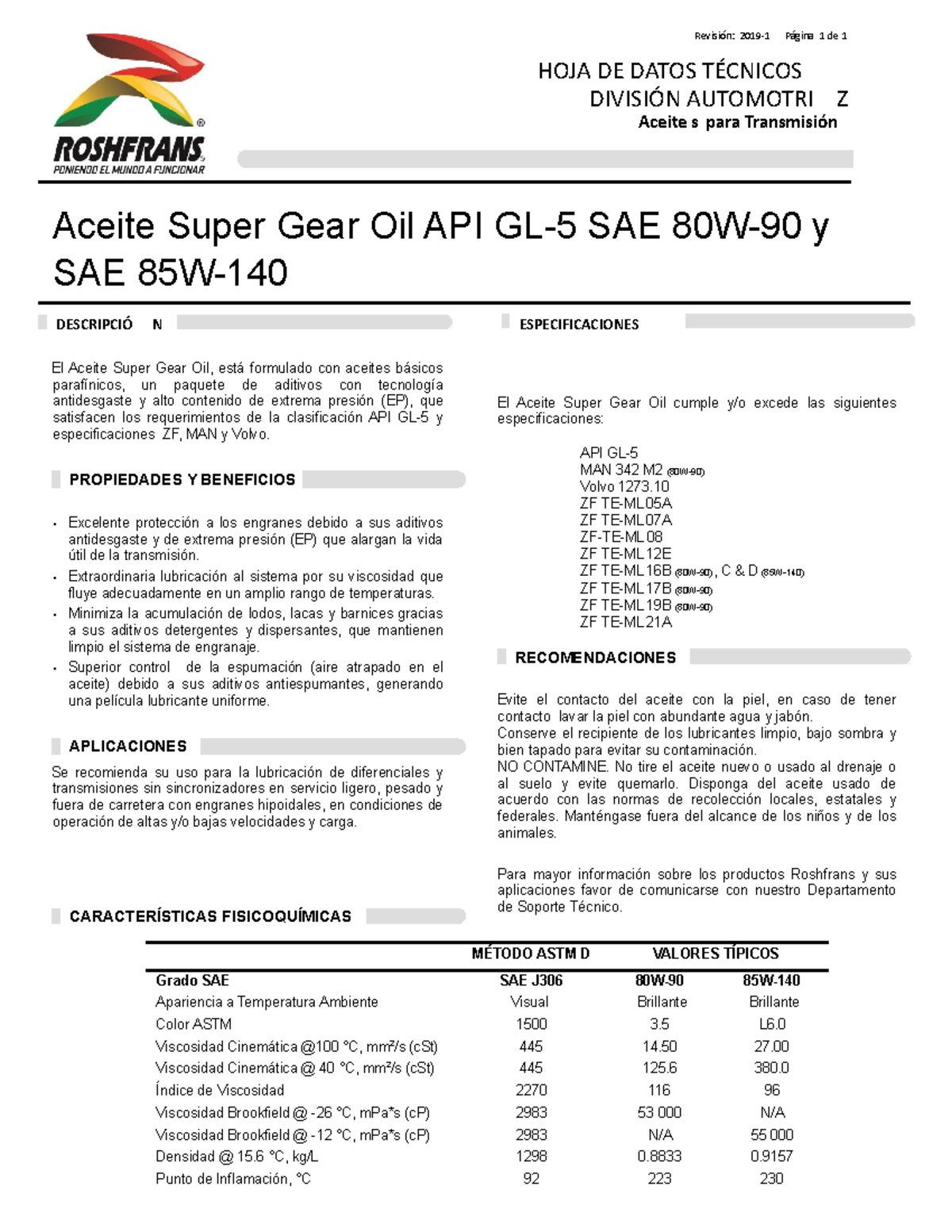 ROS 90 - jkml,ñm - Aceite Super Gear Oil API GL-5 SAE 80W-90 y SAE 85W- El Aceite Super Gear Oil ...