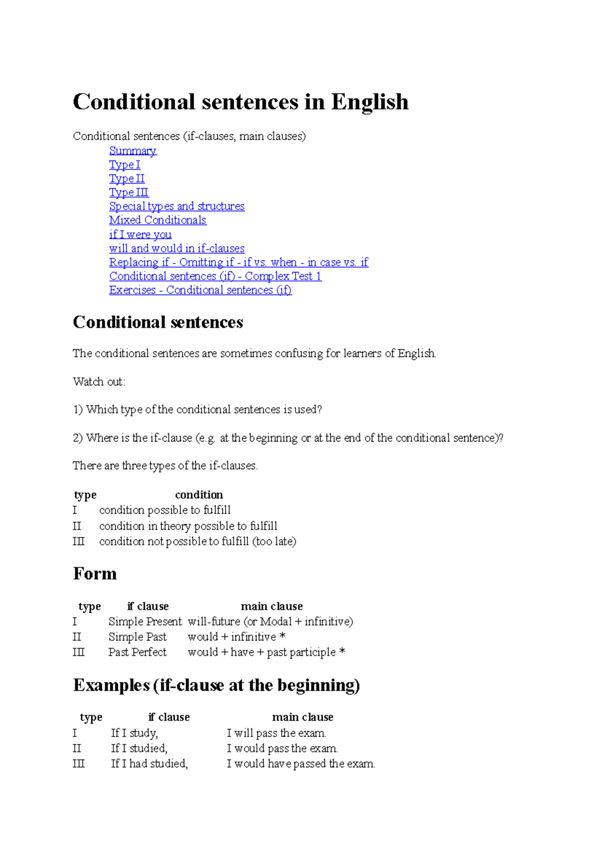 Conditional sentences in English first - Conditional sentences in ...
