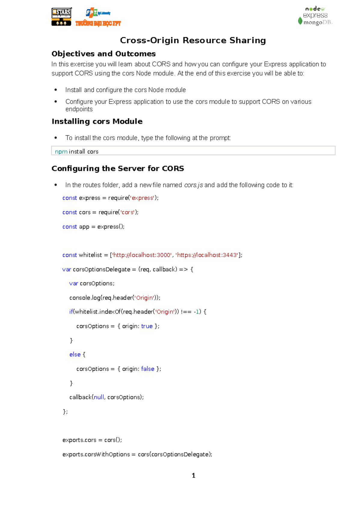 Exercise 23 - Cross-Origin Resource Sharing - Cross-Origin Resource Sharing Objectives and ...