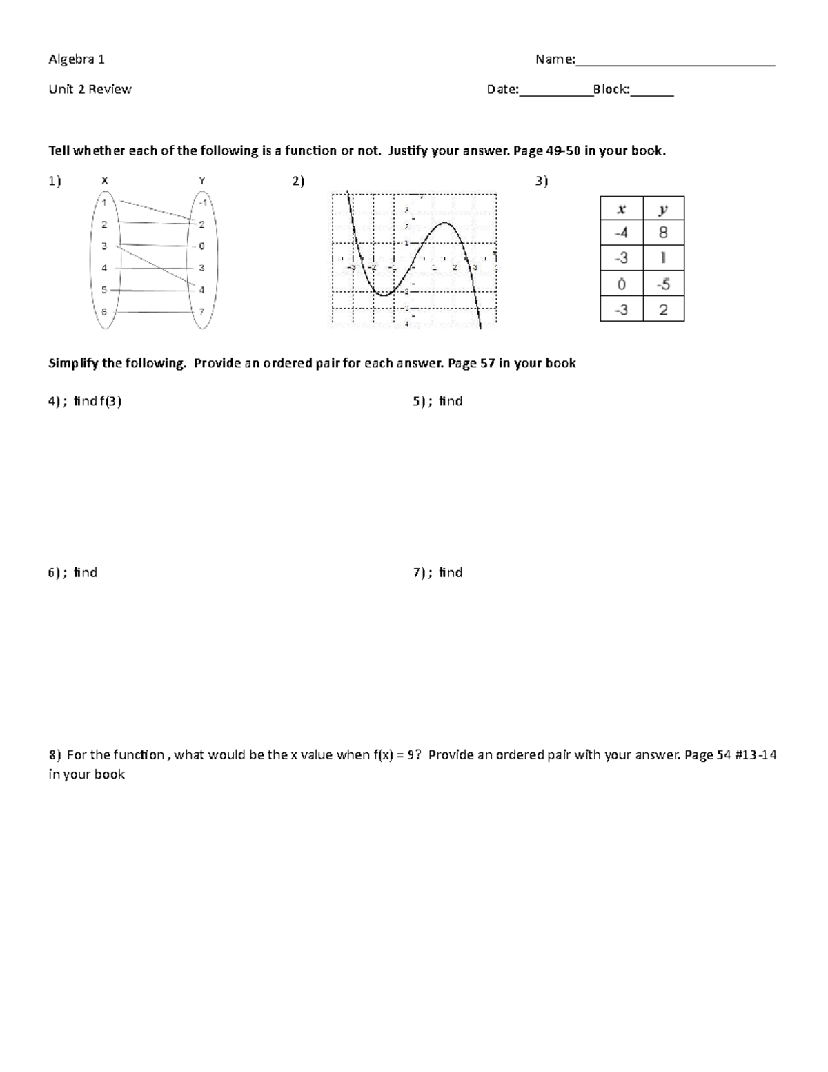 Derick Jackson - Unit 2 Test Review - Algebra 1 Name ...