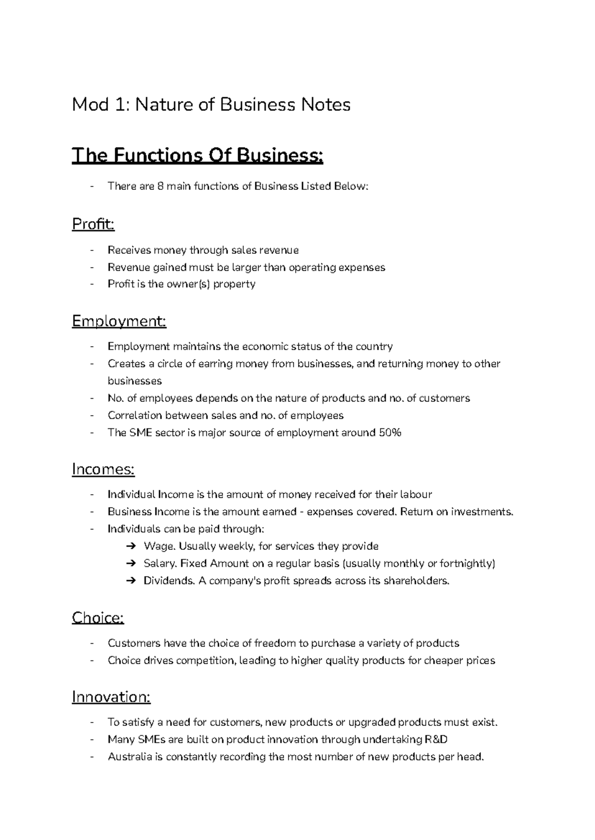 Mod 1 - Nature of Business Notes - Mod 1: Nature of Business Notes The ...