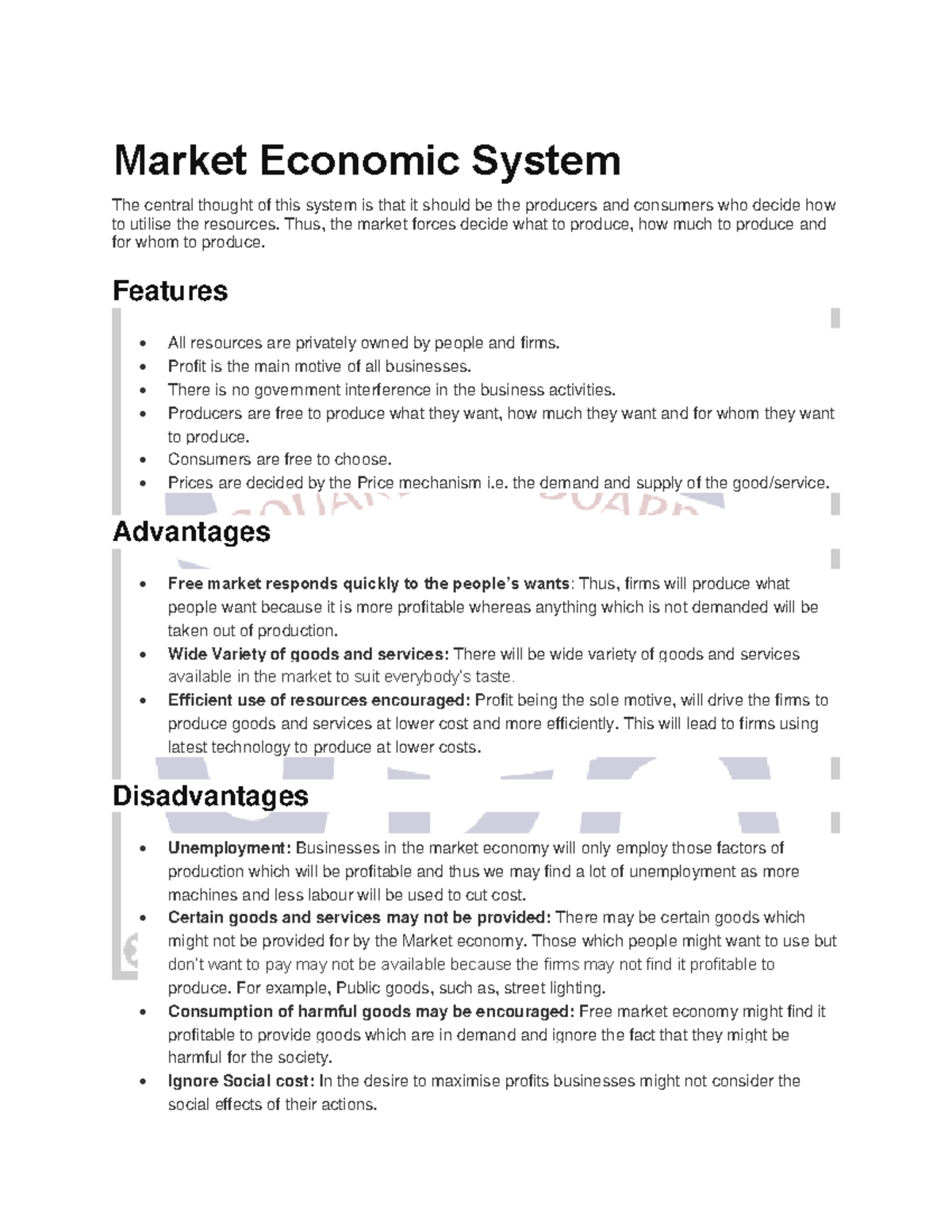 Market Economic System - Thus, the market forces decide what to produce ...