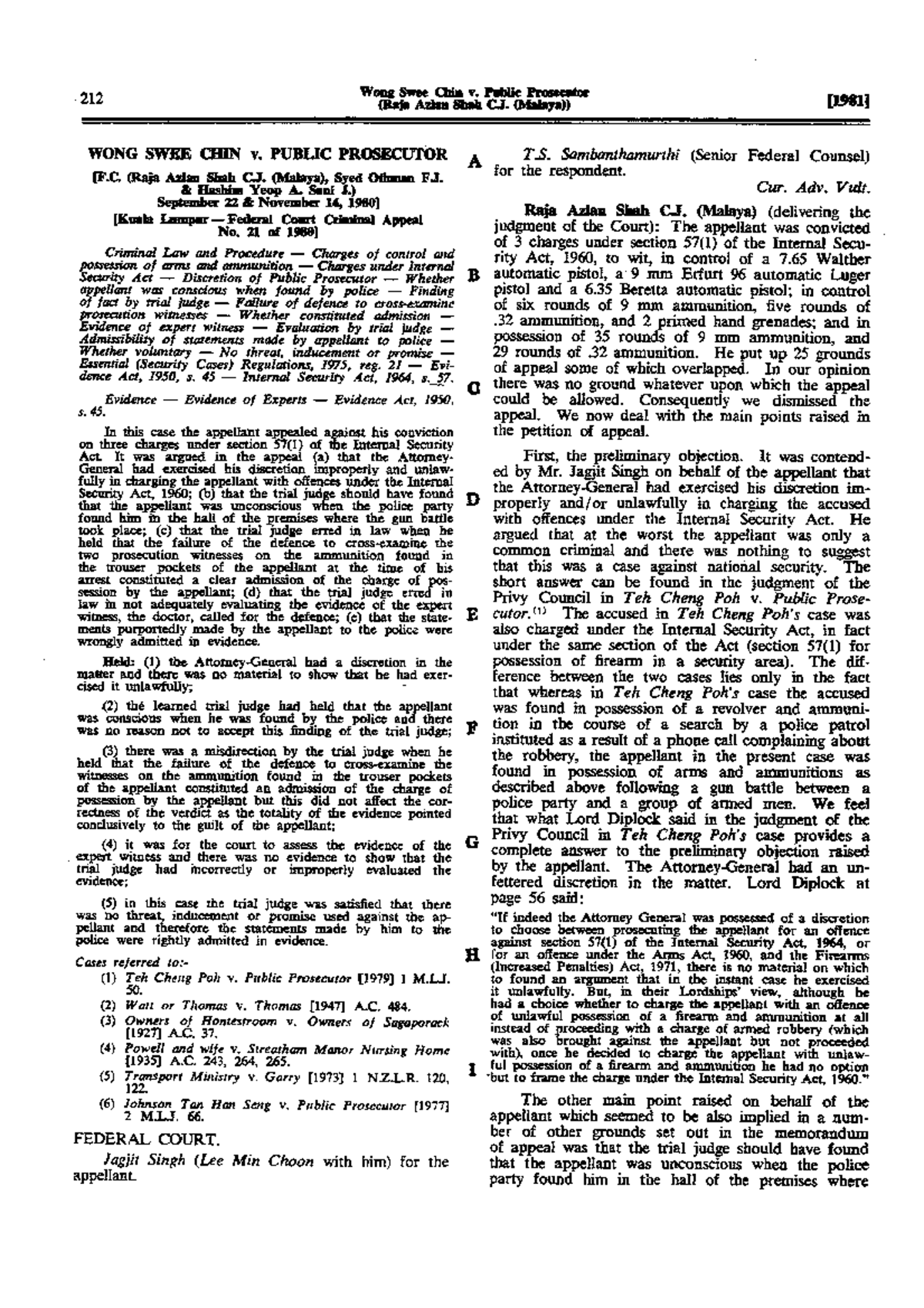 WONG SWEE CHIN v Public Prosecutor criminal case - Criminal Law - Studocu