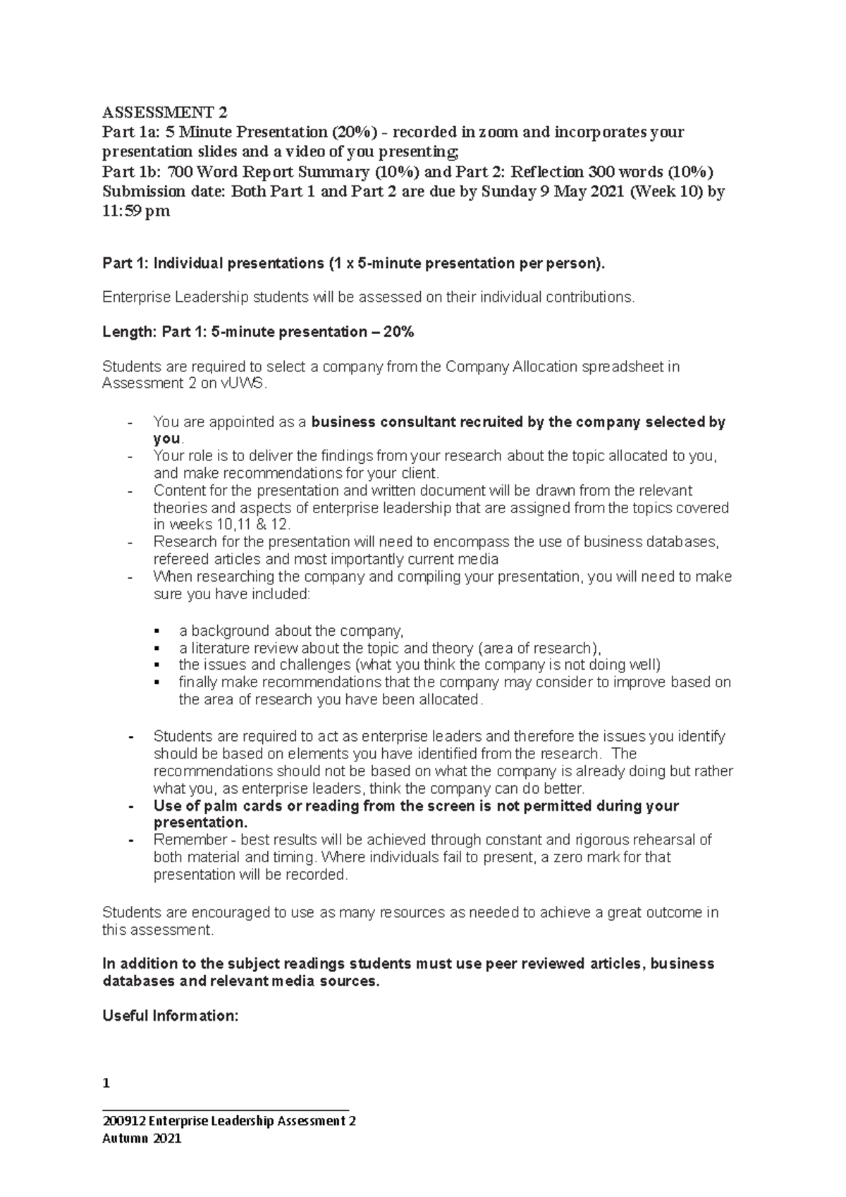 Assessment 2 Autumn 2021 with due dates(1) - ASSESSMENT 2 Part 1a: 5 ...