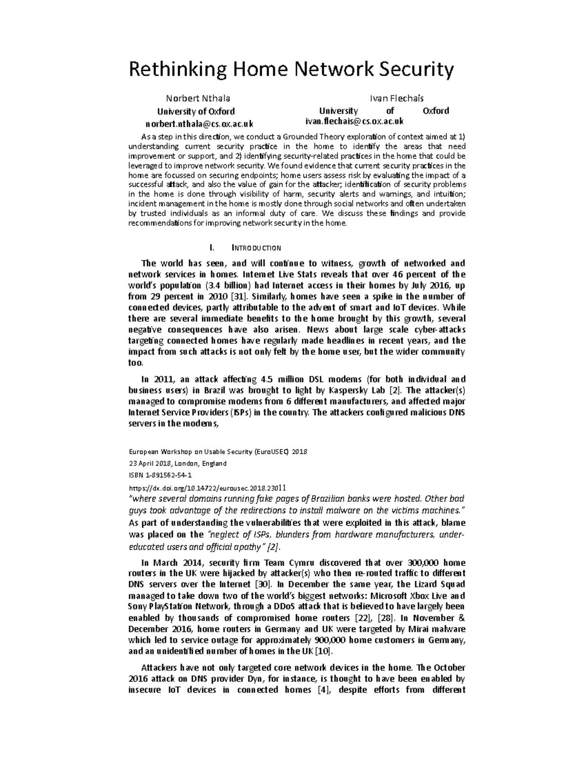 Rethinking Home Network Security - Rethinking Home Network Security Norbert Nthala University of ...