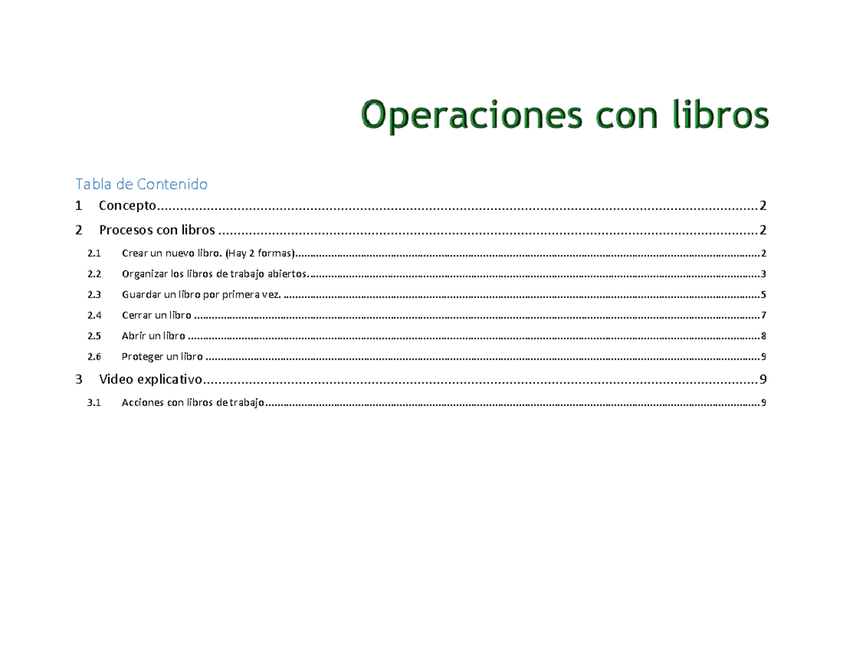 2. Operaciones con libros - Warning: TT: undefined function: 32 Tabla de Contenido 1 Concepto 2 ...