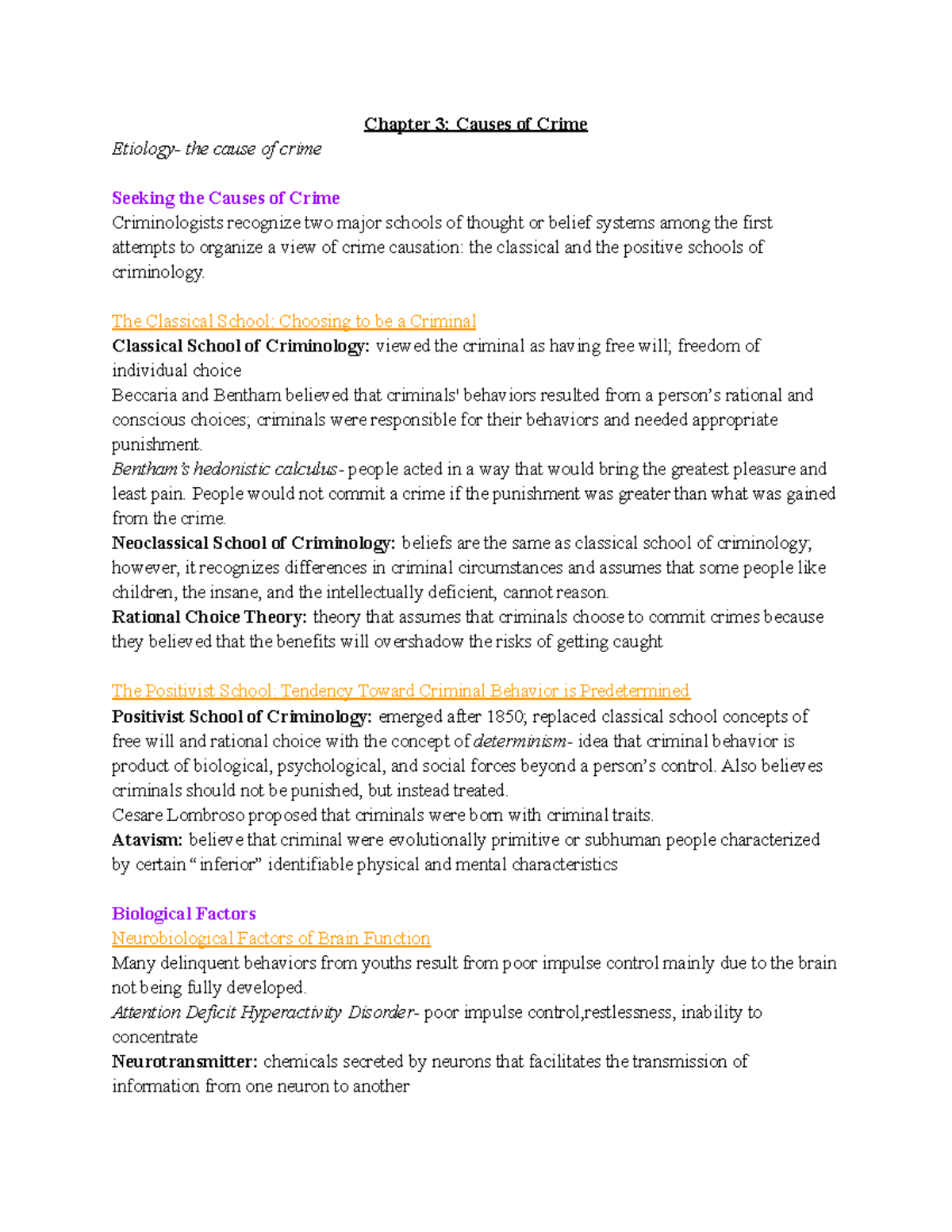Chapter 3 Causes of Crime - Chapter 3: Causes of Crime Etiology- the ...
