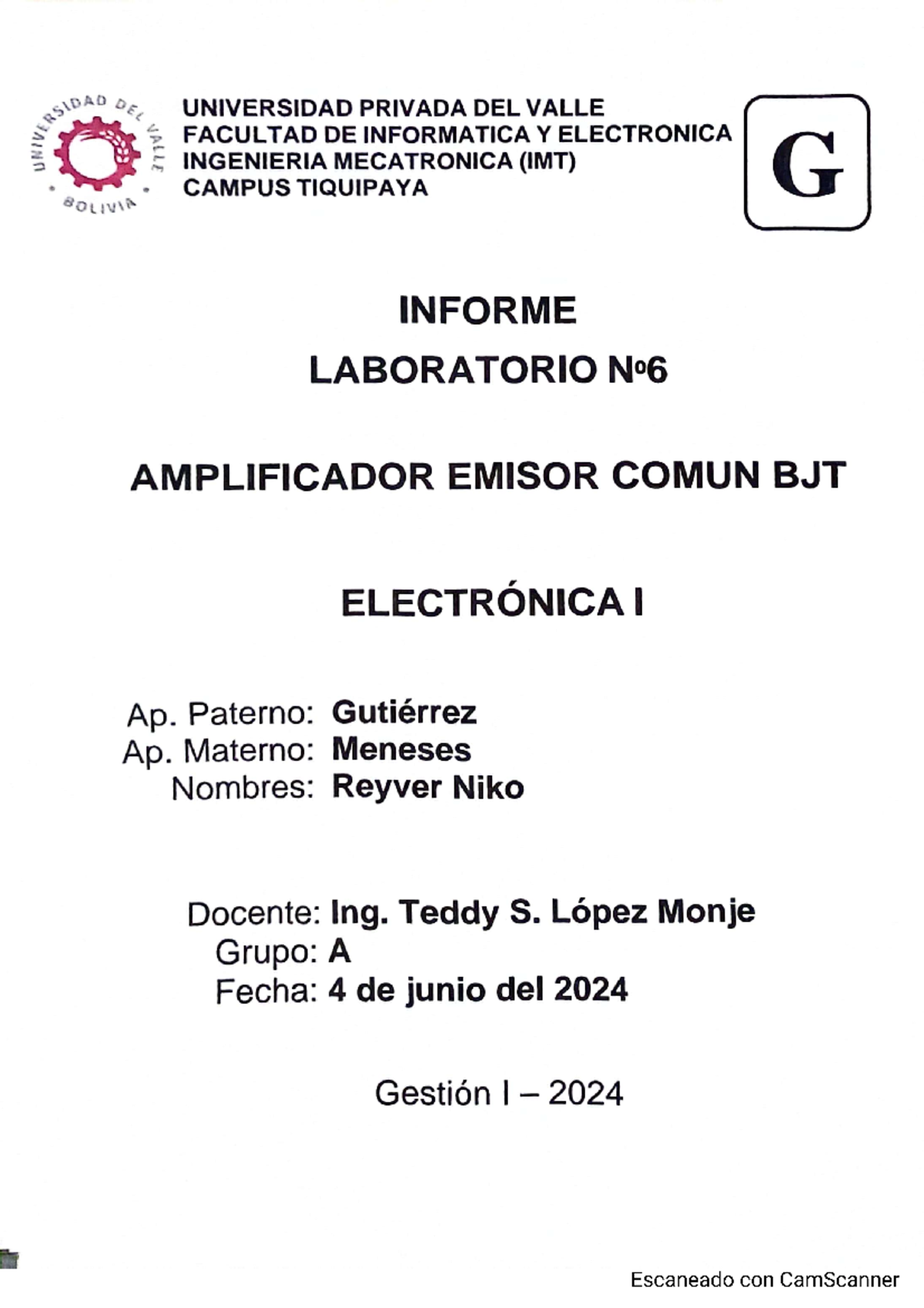 Informe Lab N6 Electrónica - Electronic - Studocu