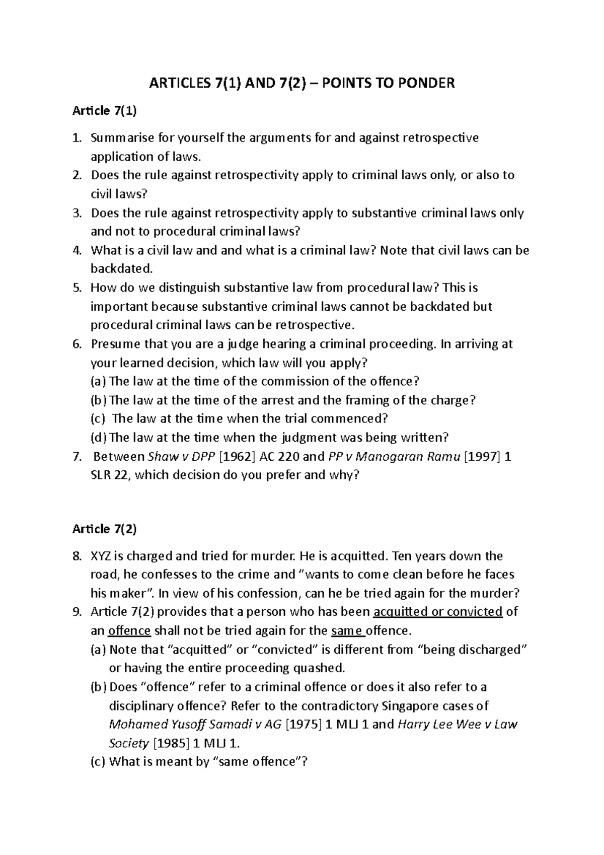 Article 7 - Points to Ponder - ARTICLES 7(1) AND 7(2) – POINTS TO ...