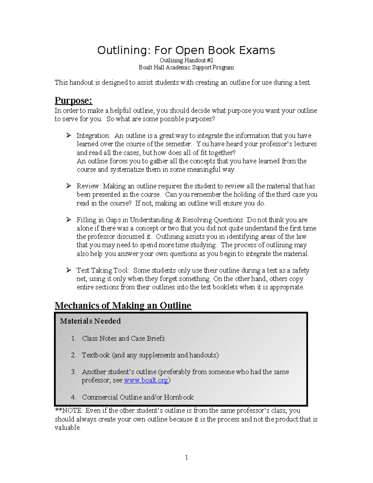 Outlining handout 2 students - Outlining: For Open Book Exams Outlining ...