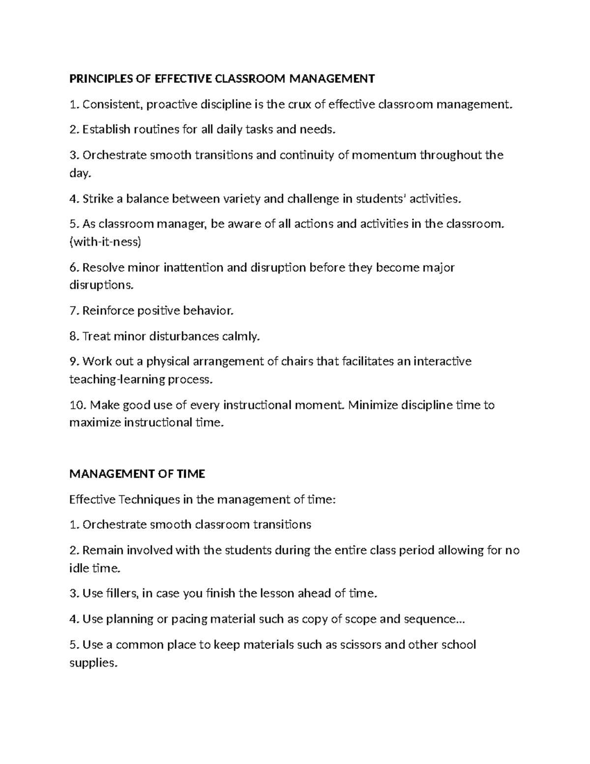 LAST- Notes-PMT - Notes - PRINCIPLES OF EFFECTIVE CLASSROOM MANAGEMENT ...