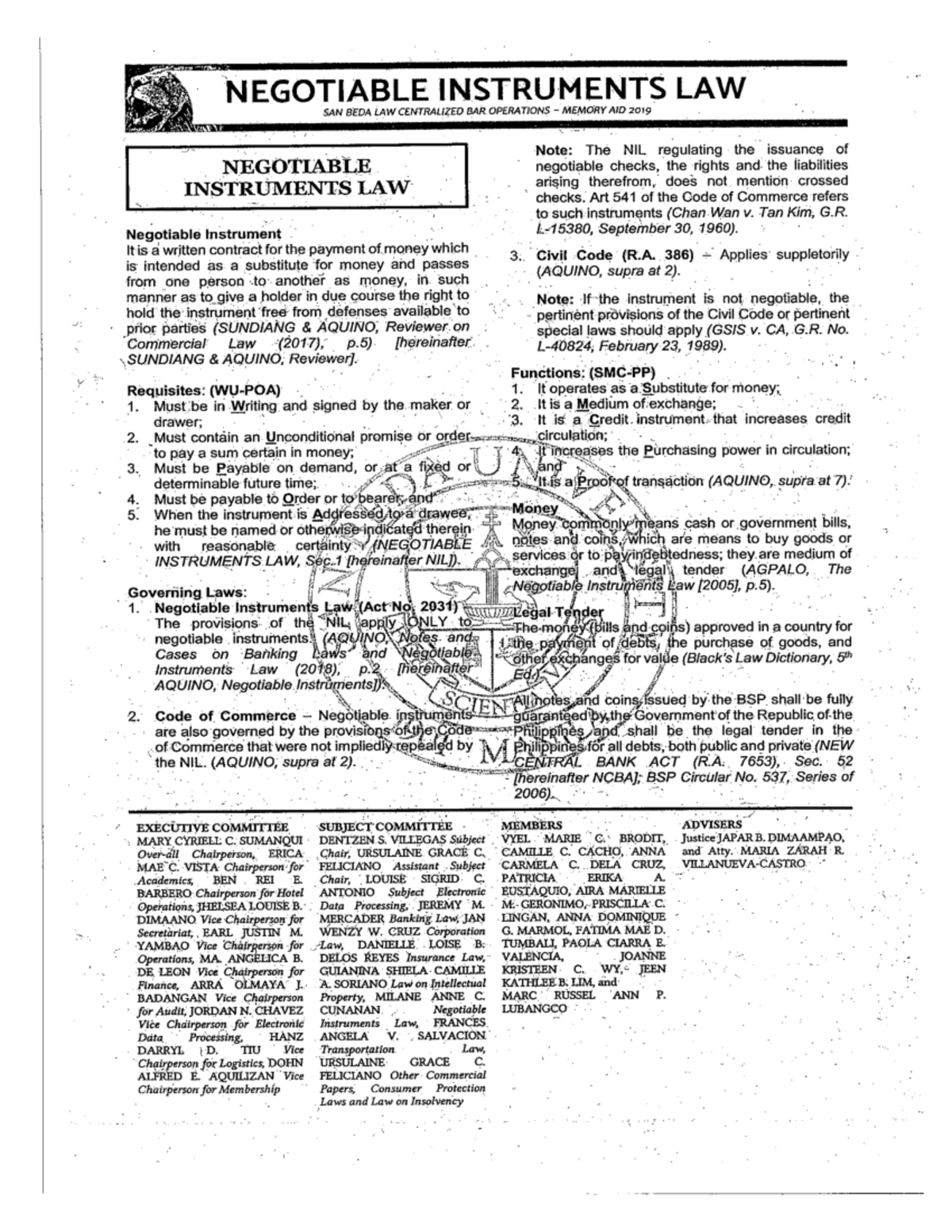 Memory-Aid-1 - Nine - BS Legal Management - Studocu