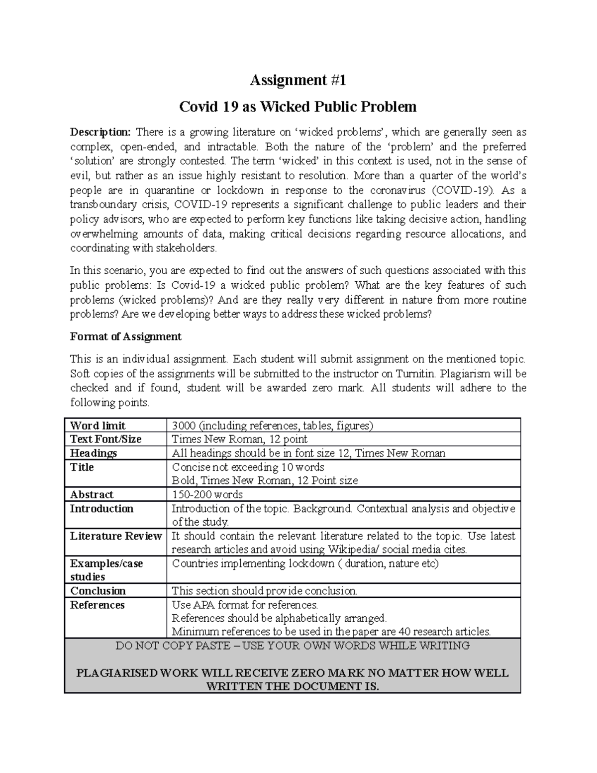 Assignment 1 - covid 19 - Assignment Covid 19 as Wicked Public Problem ...