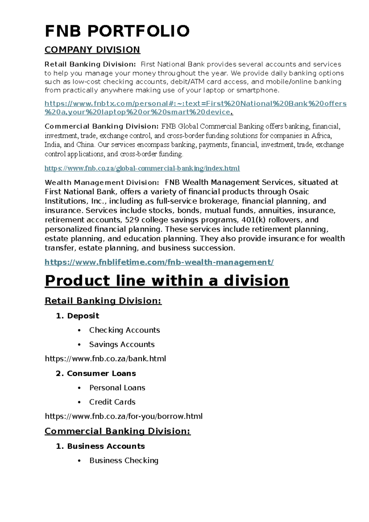 FNB portfolio - Summary principles of marketing - FNB PORTFOLIO COMPANY ...