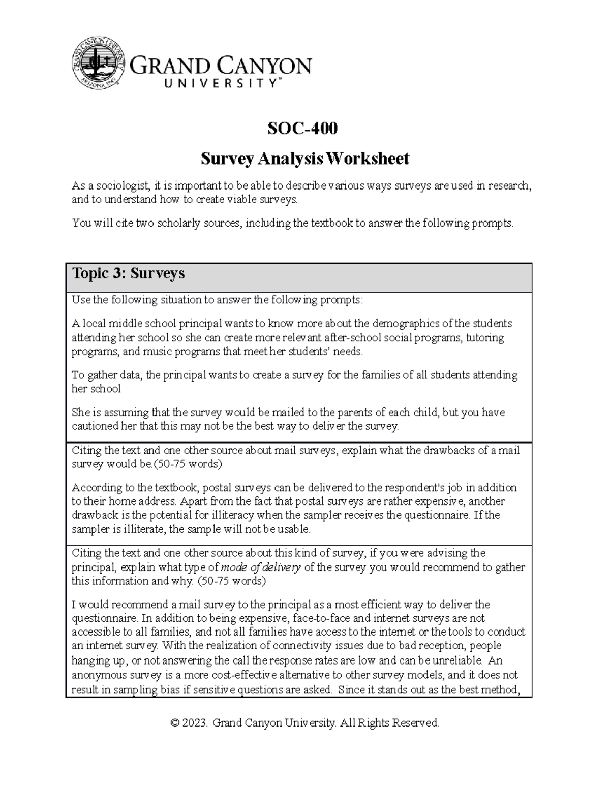 SOC-400 Survey Worksheet - SOC- Survey Analysis Worksheet As a ...