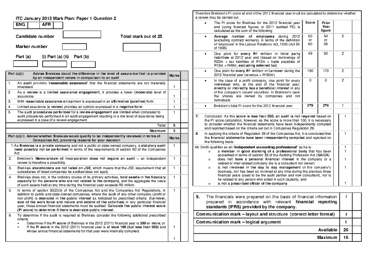 Paper 1 Question 2 Mark Plan 2013 ITC - ITC January 2013 Mark Plan ...