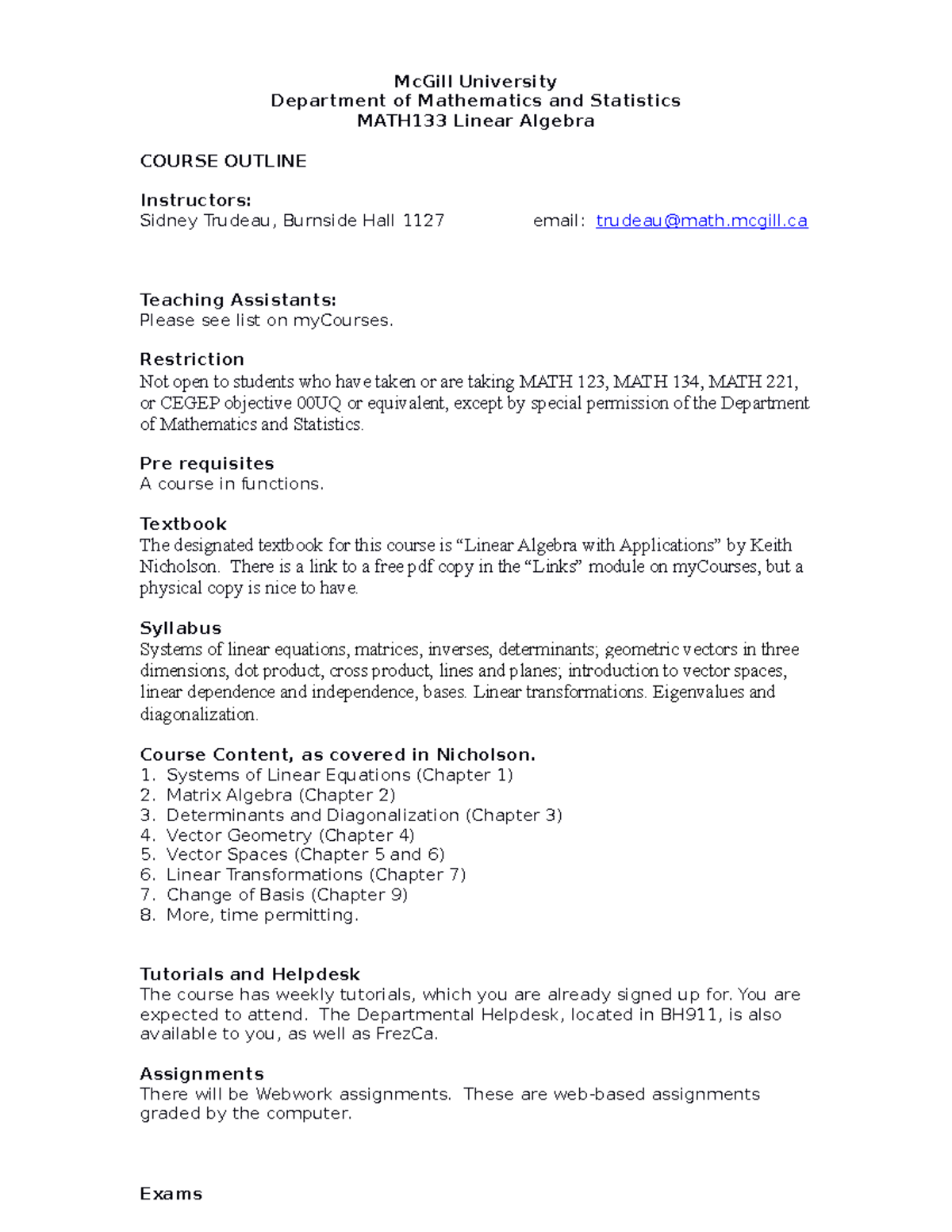 Syllabus MATH 133 2023 - outline of math 133 2023 mcgill - McGill ...