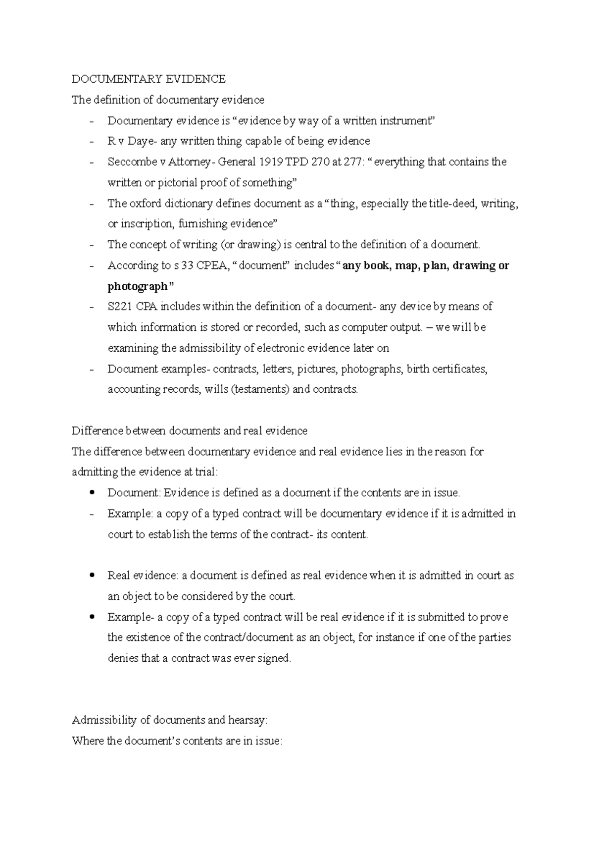 Documentary Evidence - LAWS4059 - Wits University - Studocu