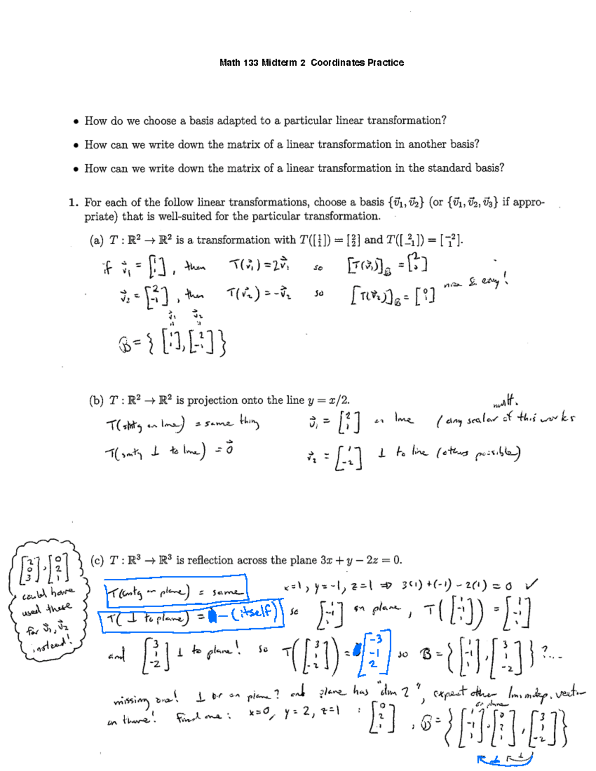 Review of coordinates sols - Math 133 Midterm 2 Coordinates Practice ...