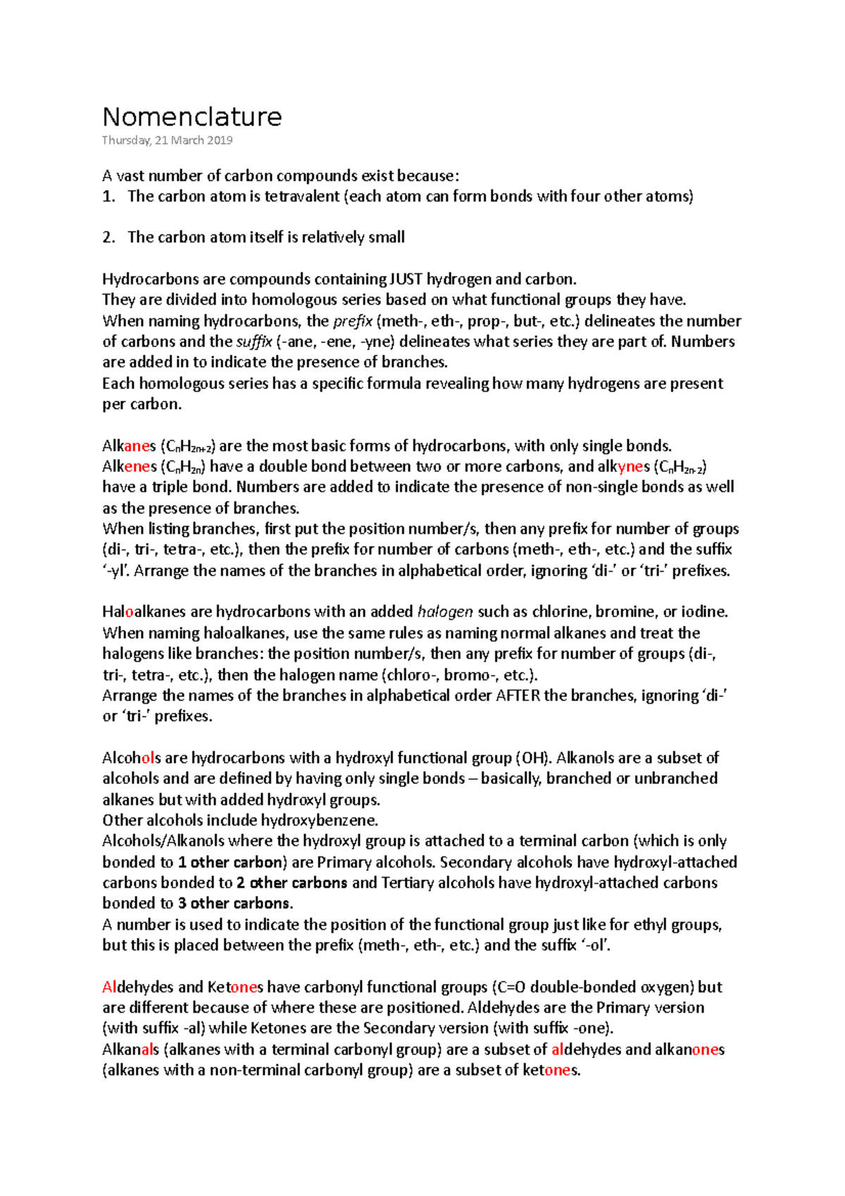 2020 CHE Module 7 Organic Chemistry Notes Jessica - Nomenclature ...