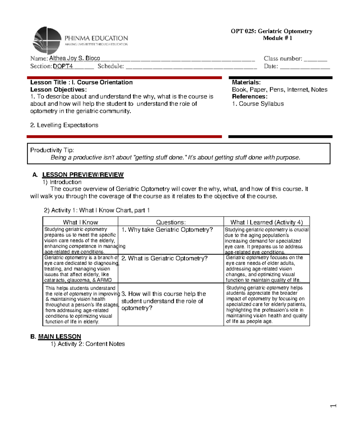 geriatric optometry SAS1 - Module # 1 Name: - Studocu