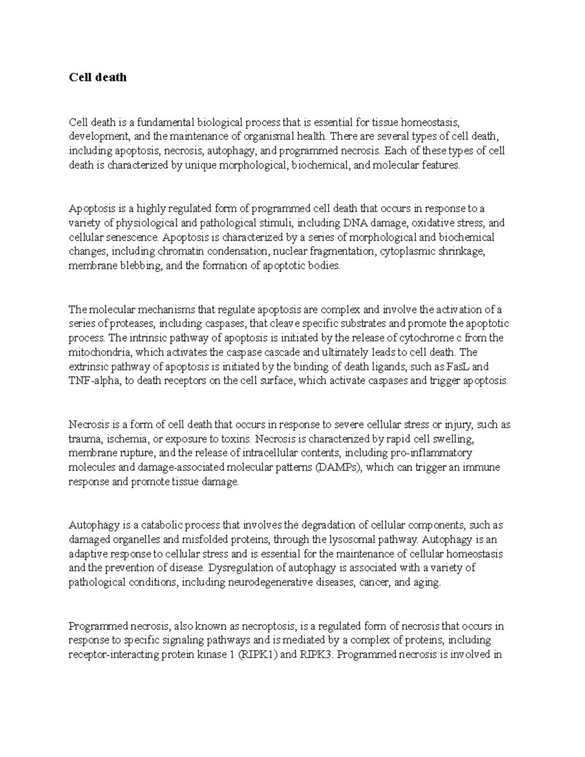 Cell death - Cell death Cell death is a fundamental biological process ...