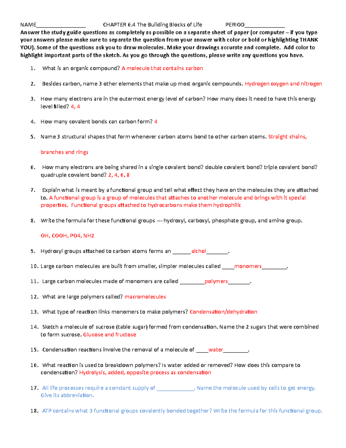 01 macromolecules study guide Answers - Answer the study guide ...