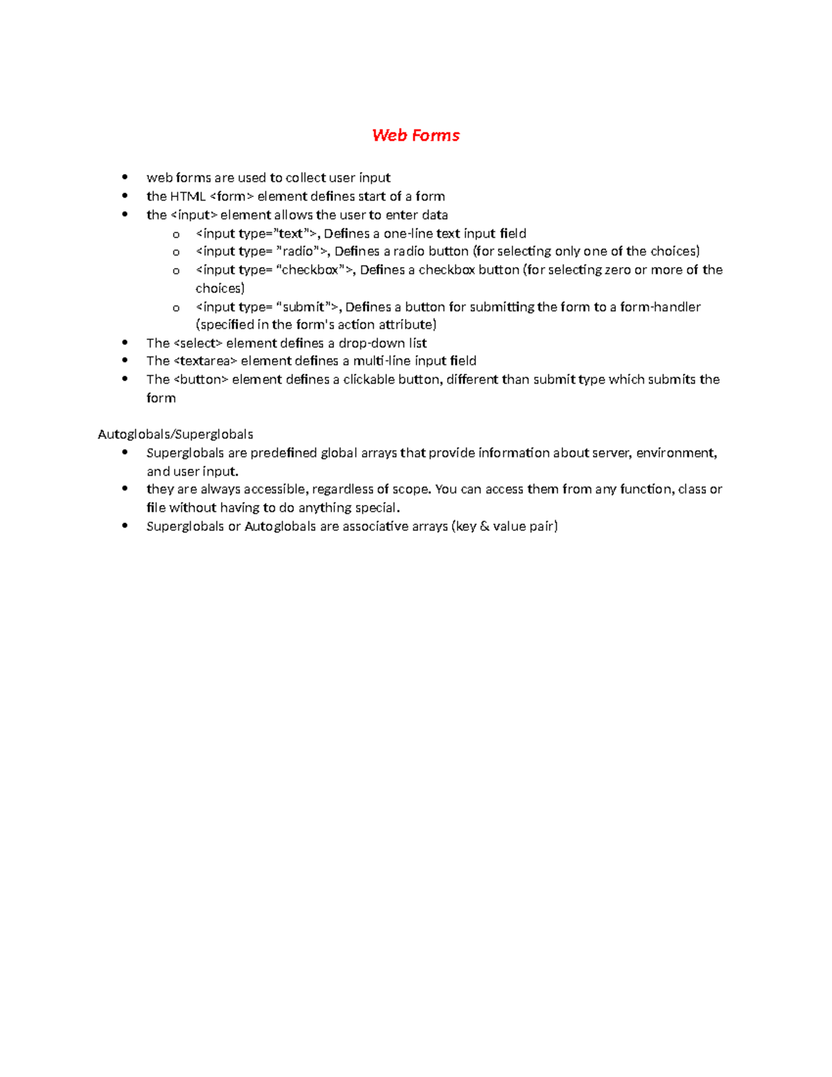 Web Forms - Web Forms web forms are used to collect user input the HTML ...