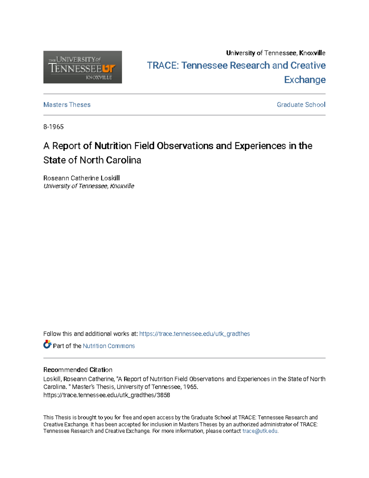 A Report of Nutrition Field Observations and Experiences in the S ...