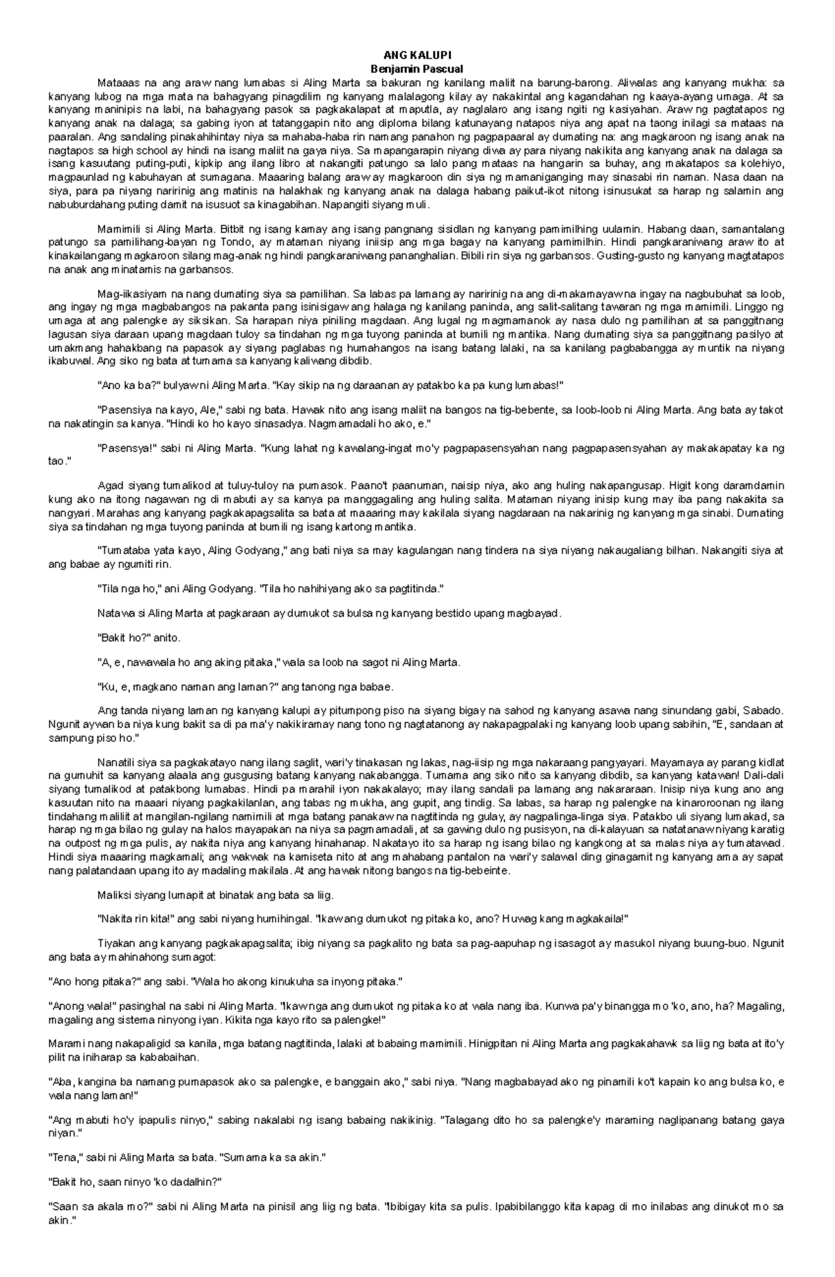 ANG Kalupi - STORY - ANG KALUPI Benjamin Pascual Mataaas na ang araw ...