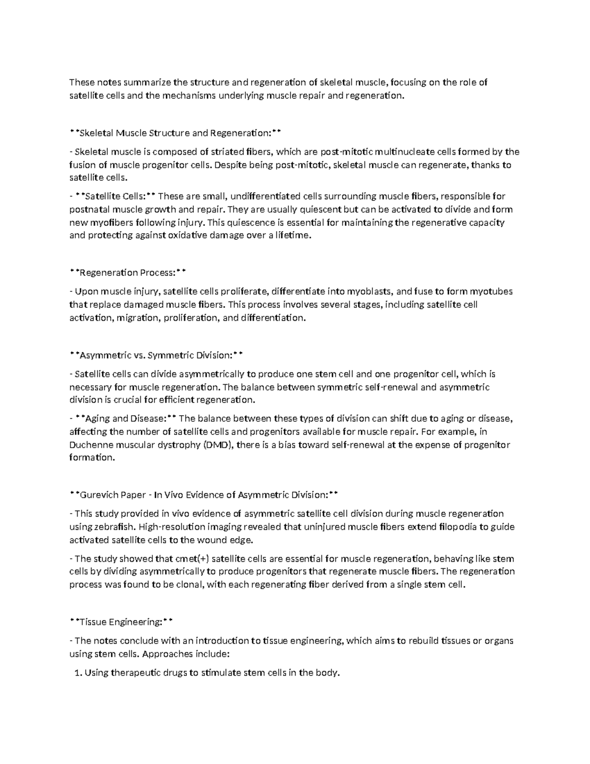 Skeletal muscle regeneration notes 2020 - These notes summarize the ...