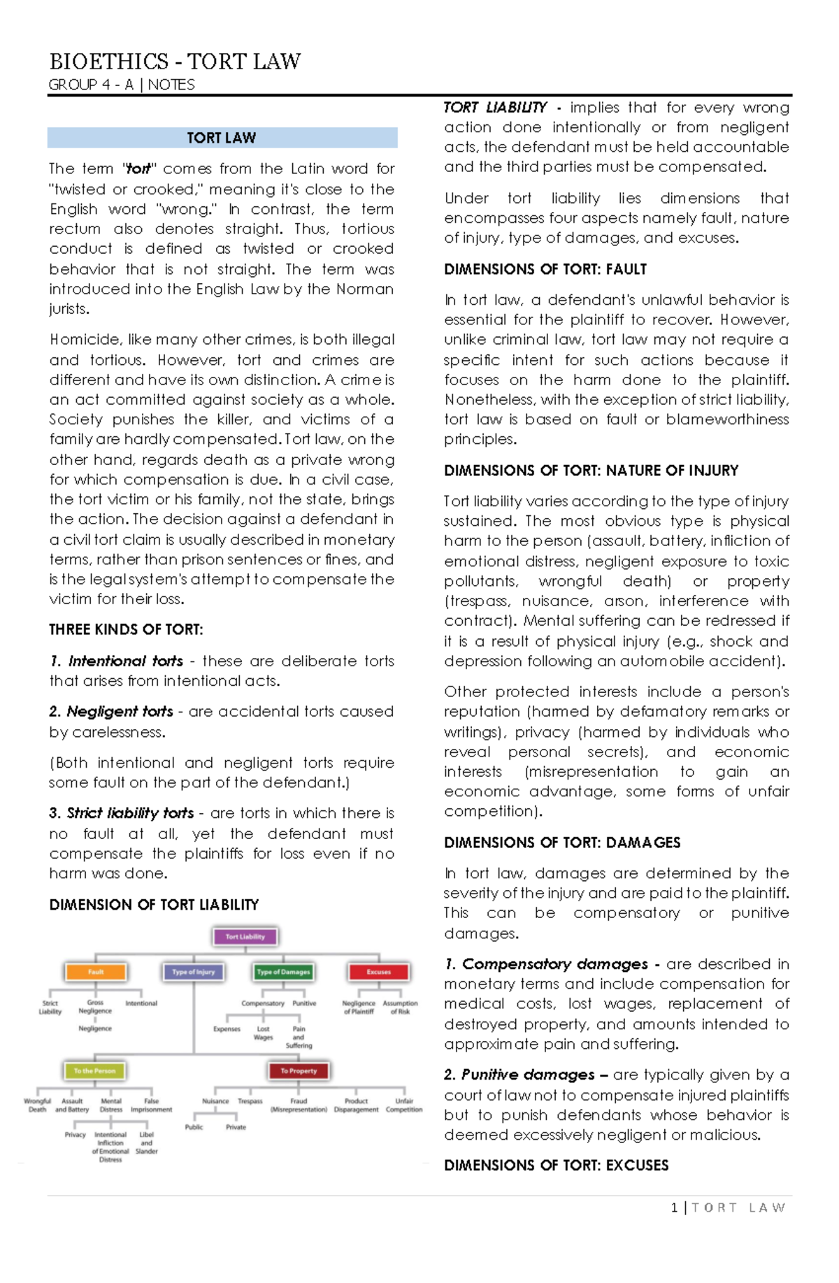 Tort Law - Introduction - BIOETHICS - TORT LAW GROUP 4 - A | NOTES 1 ...