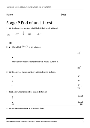 Unit 6 End-of-unit test (1) copy - Name Date Stage 9 End of unit 6 test ...