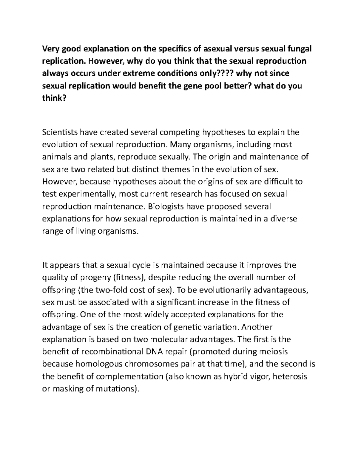 Very good explanation on the specifics of asexual versus sexual fungal ...