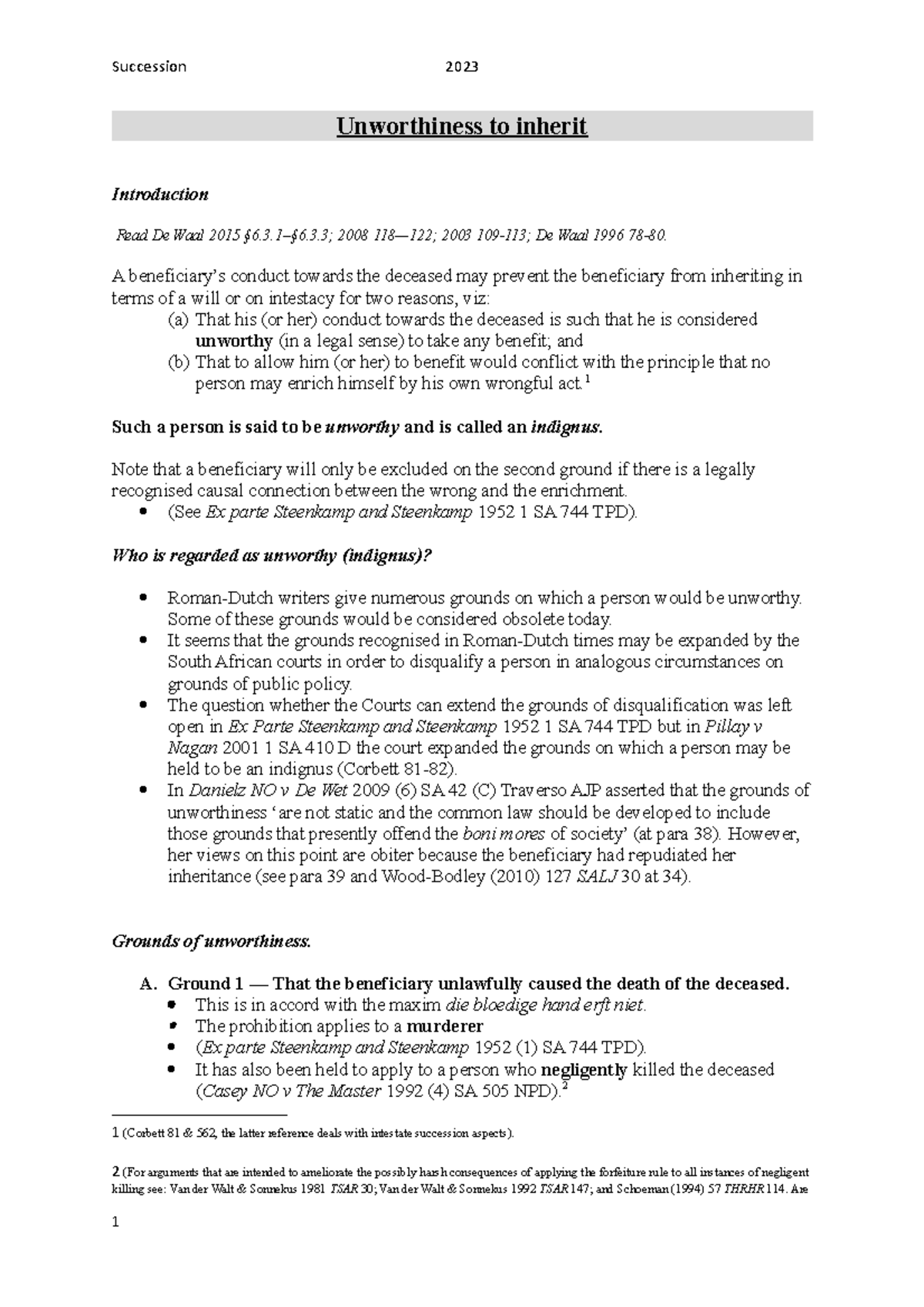Unworthiness to inherit -notes - Unworthiness to inherit Introduction ...