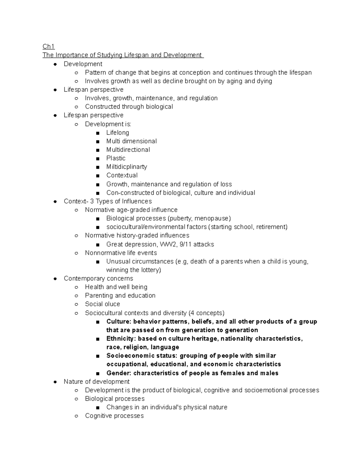 Chapter 1 notes - Ch The Importance of Studying Lifespan and ...