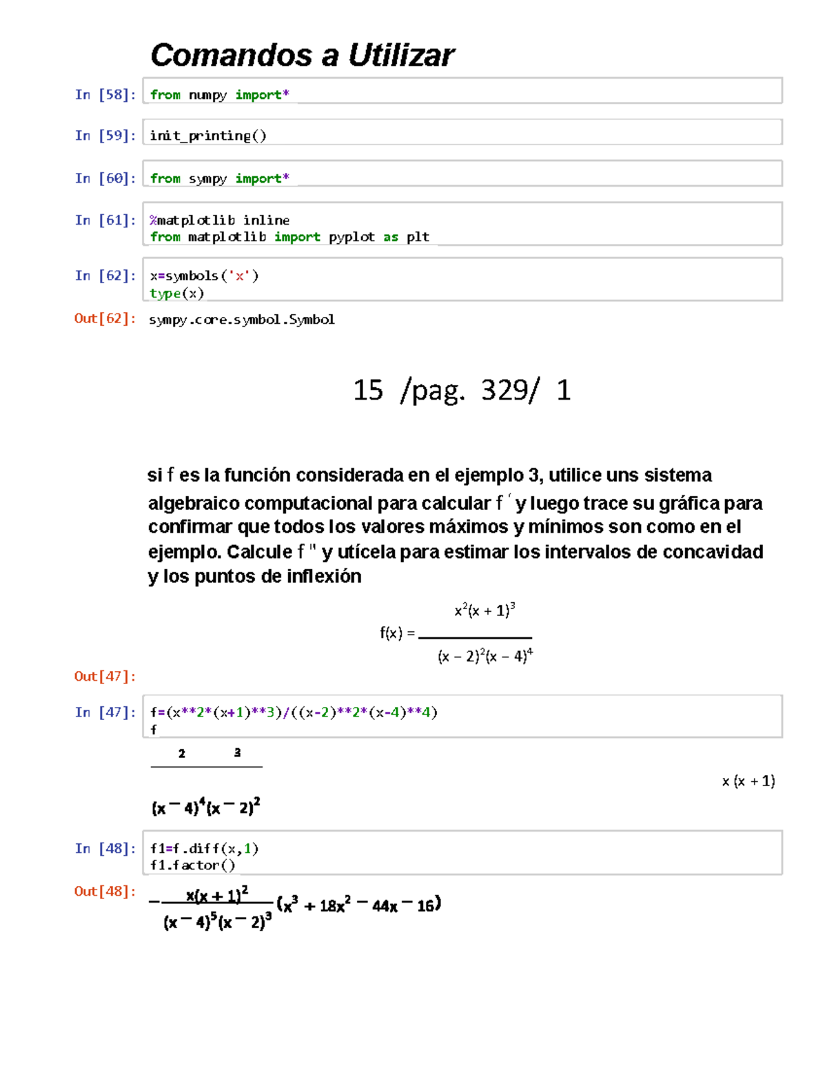 Taller matematica basica 2, Python 3 - Comandos a Utilizar 15 /pag. 329 ...