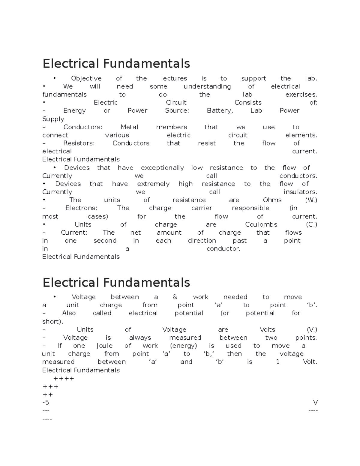 Electrical Fundamentals - Electrical Fundamentals Objective of the ...