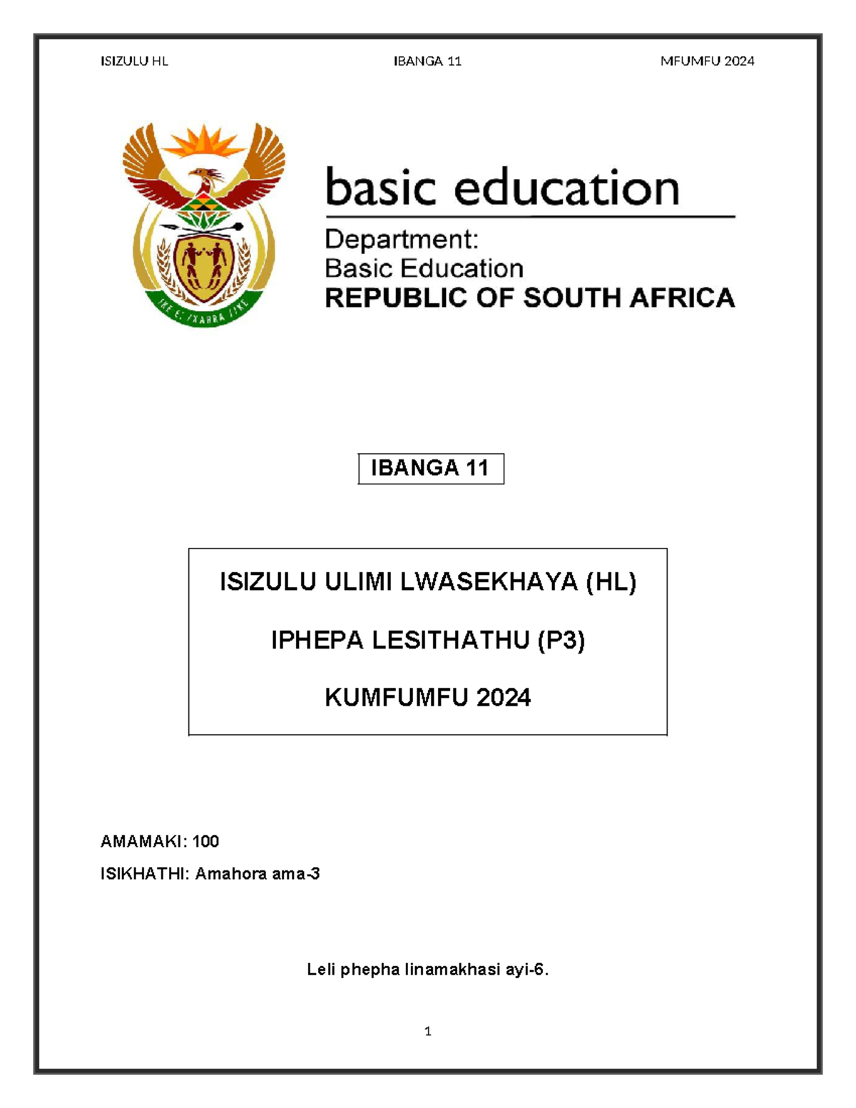 Ibanga 11 paper 3 - Iphepha lesithathu - IBANGA 11 ISIZULU ULIMI ...