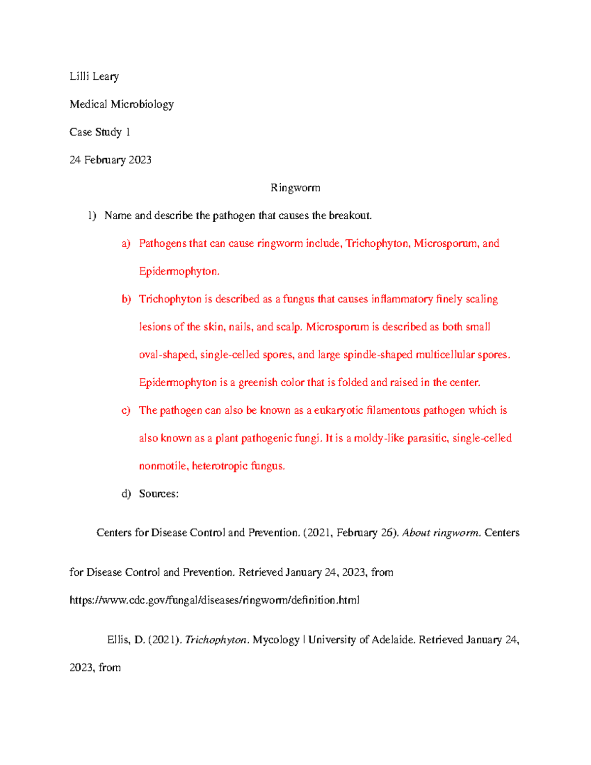 Leary Case Study 1 - Lilli Leary Medical Microbiology Case Study 1 24 ...